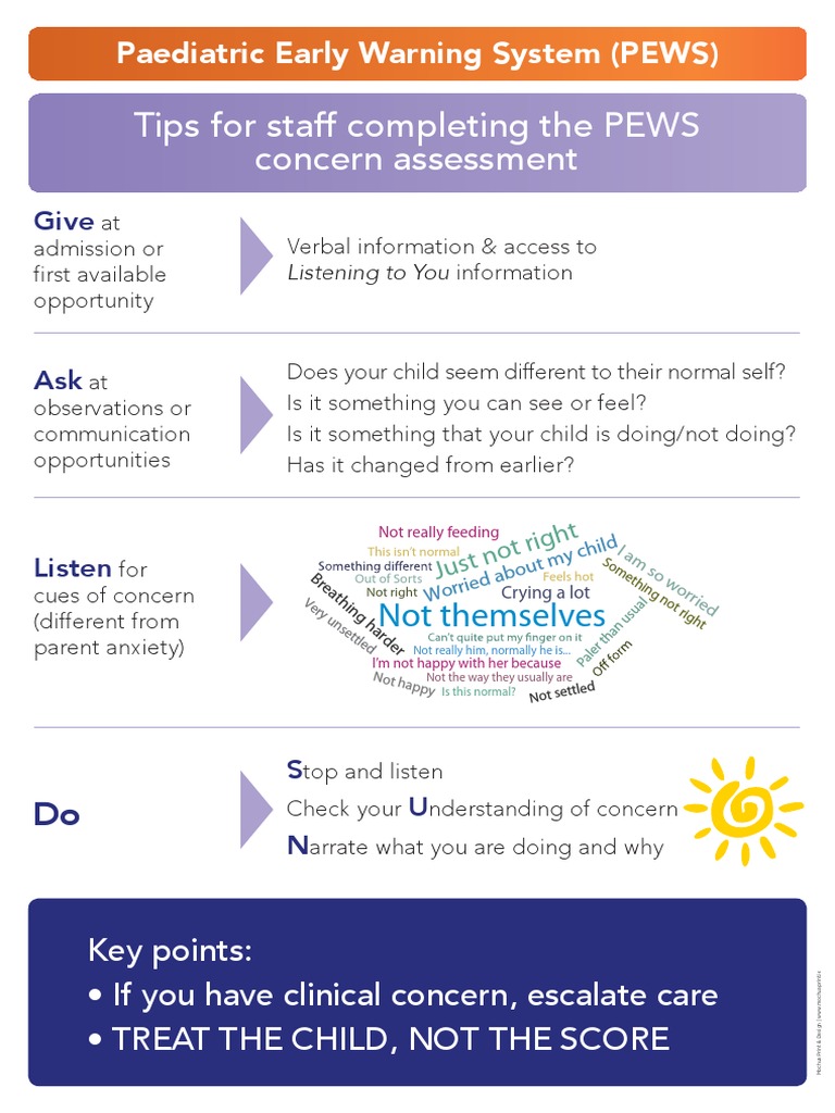 Tips For Staff Completing The PEWS Concern Assessment: Paediatric Early ...