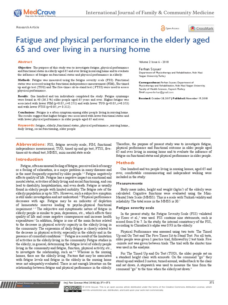 Fatigue and Physical Performance in The Elderly Ag PDF | PDF | Old Age ...