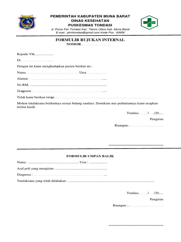 Formulir Rujukan Internal Puskesmas Tondasi | PDF
