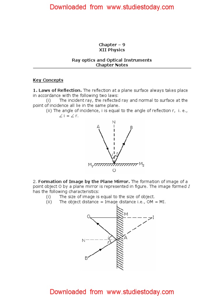 CBSE Class 12 Physics Notes - Ray Optics and Optical Instruments | PDF ...