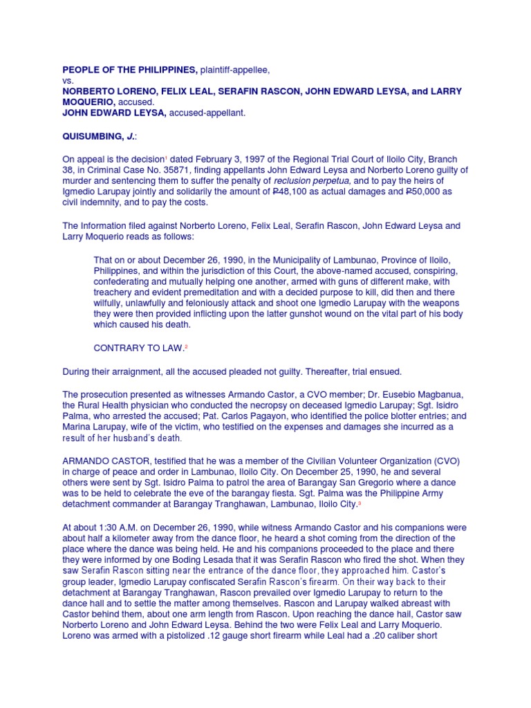 Murder Conviction Appeal of John Edward Leysa | PDF | Reasonable Doubt | Witness