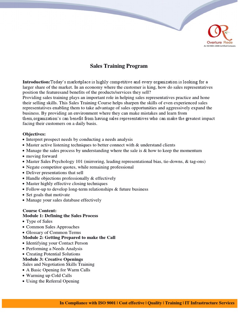 Sales Training Course Outline | PDF | Sales | Negotiation