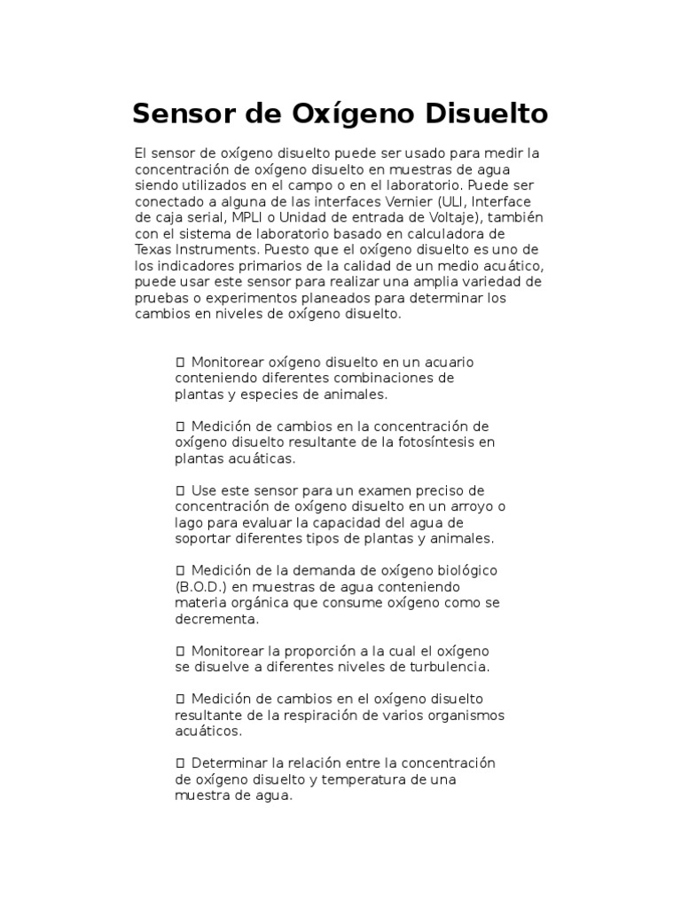 Sensor de Oxígeno Disuelto | PDF | Oxígeno | Concentración