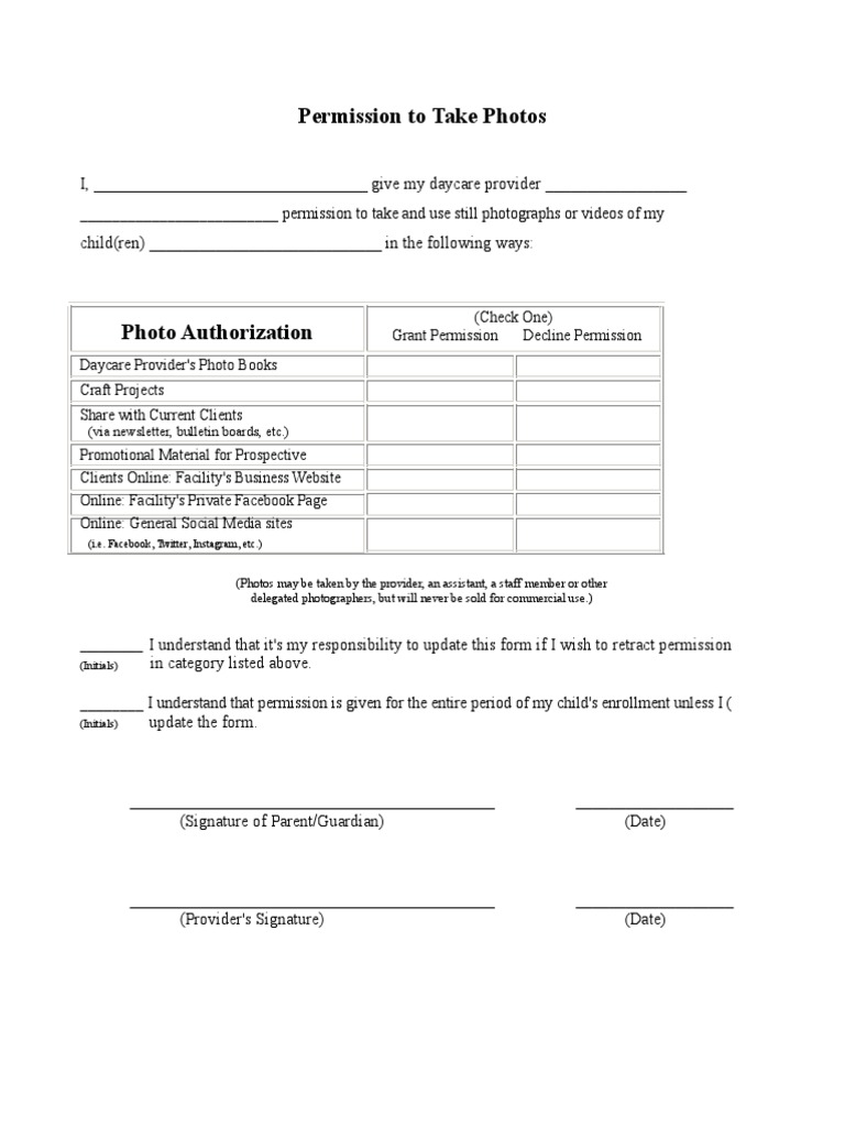 Permission To Take and Use Still Photographs or Videos of My | PDF