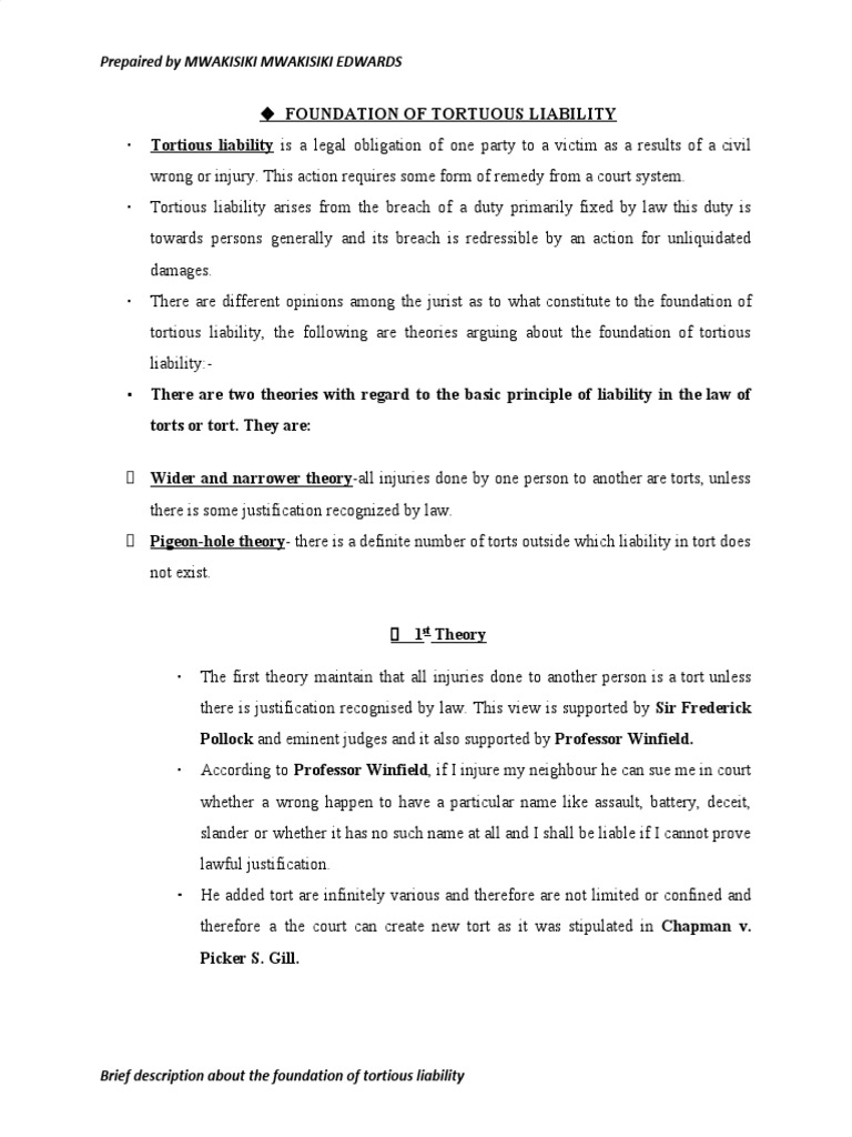 Foundation of Tortious Liability | PDF | Tort | Government Information