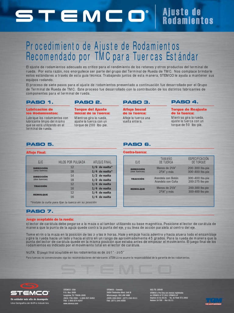 STEMCO BearingAdjust SPN 571-3902 WEB PDF | PDF | Eje | Máquinas
