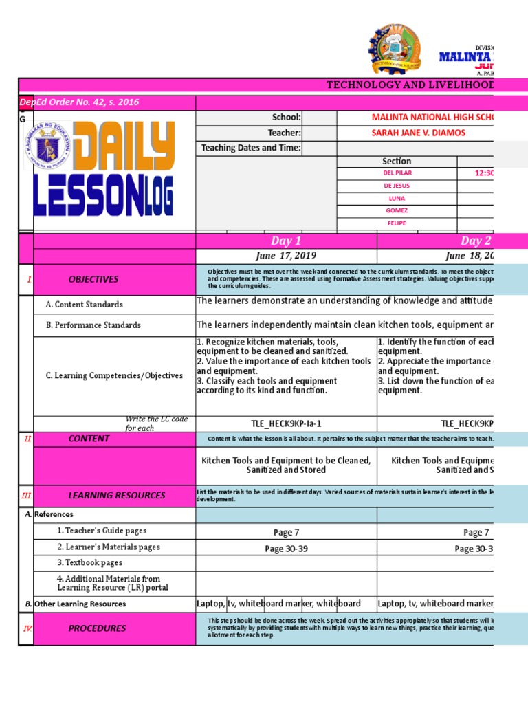 Sample Daily Lesson Log | PDF | Learning | Teachers