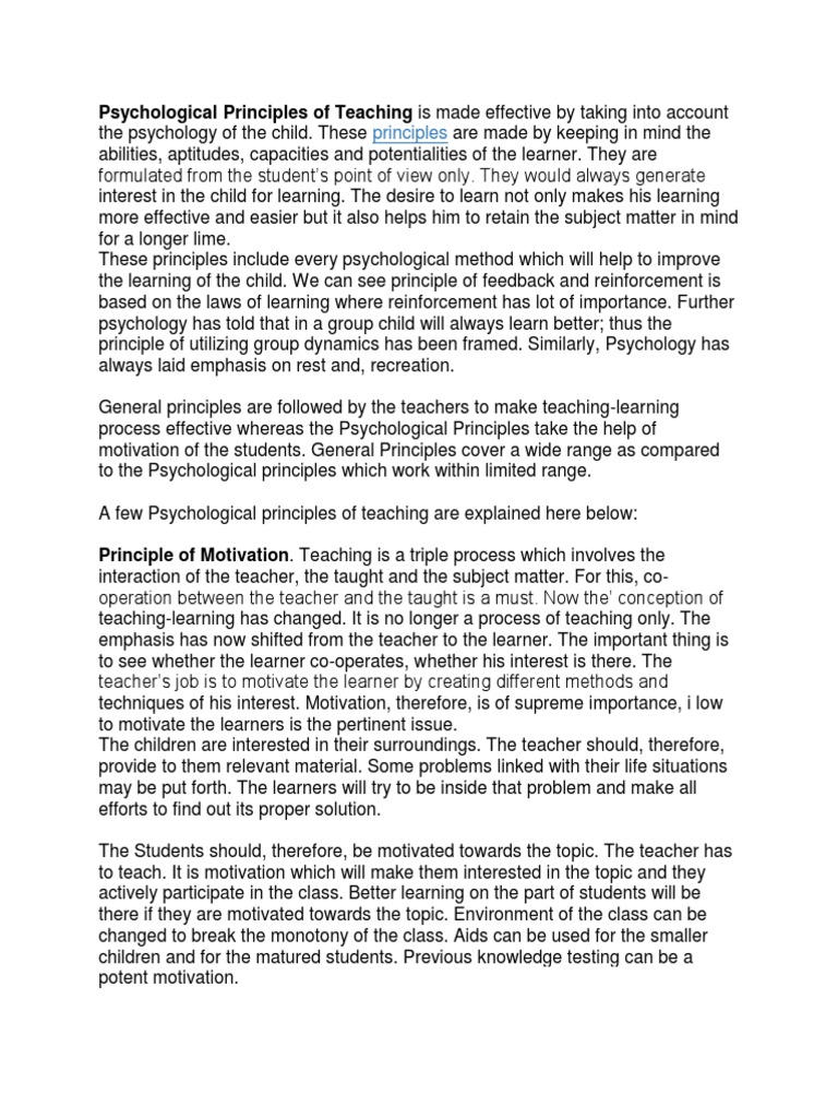 Psychological Principles of Teaching | PDF | Motivation | Motivational
