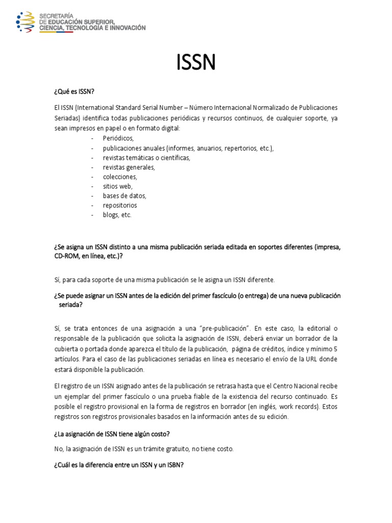ISSN | PDF | Número de serie estándar internacional | International ...