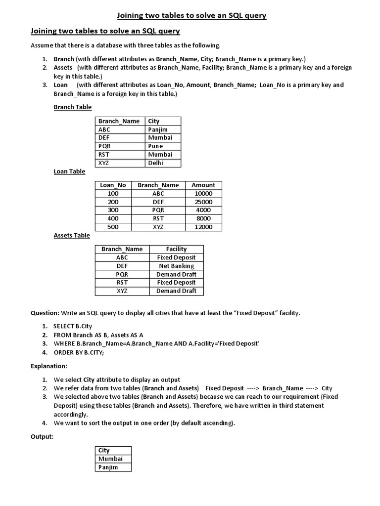 Joining Two Tables To Solve An SQL Query PDF | PDF | Sql | Information ...