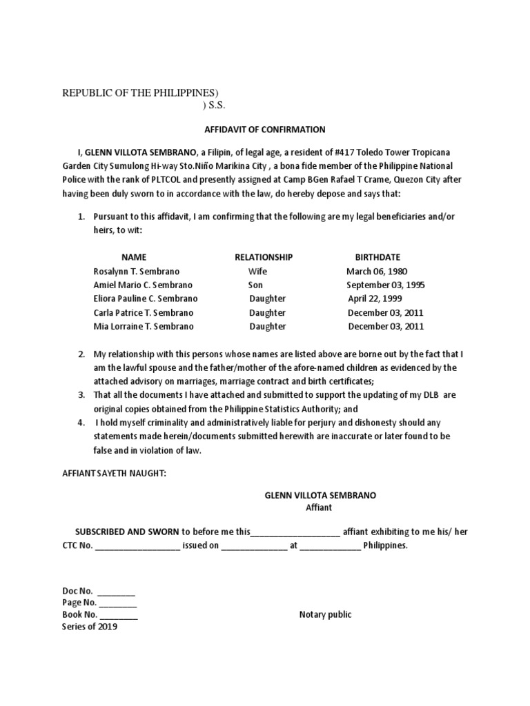 Confirmation Affidavit | PDF