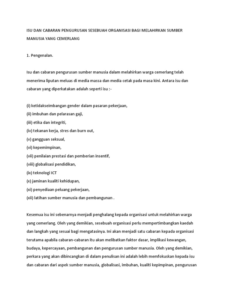 Isu Dan Cabaran Pengurusan Sesebuah Orga | PDF | Karier & Perkembangan