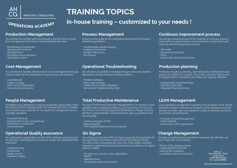 TRAINING TOPICS - CUSTOMIZED IN-HOUSE OPTIONS | PDF | Lean ...