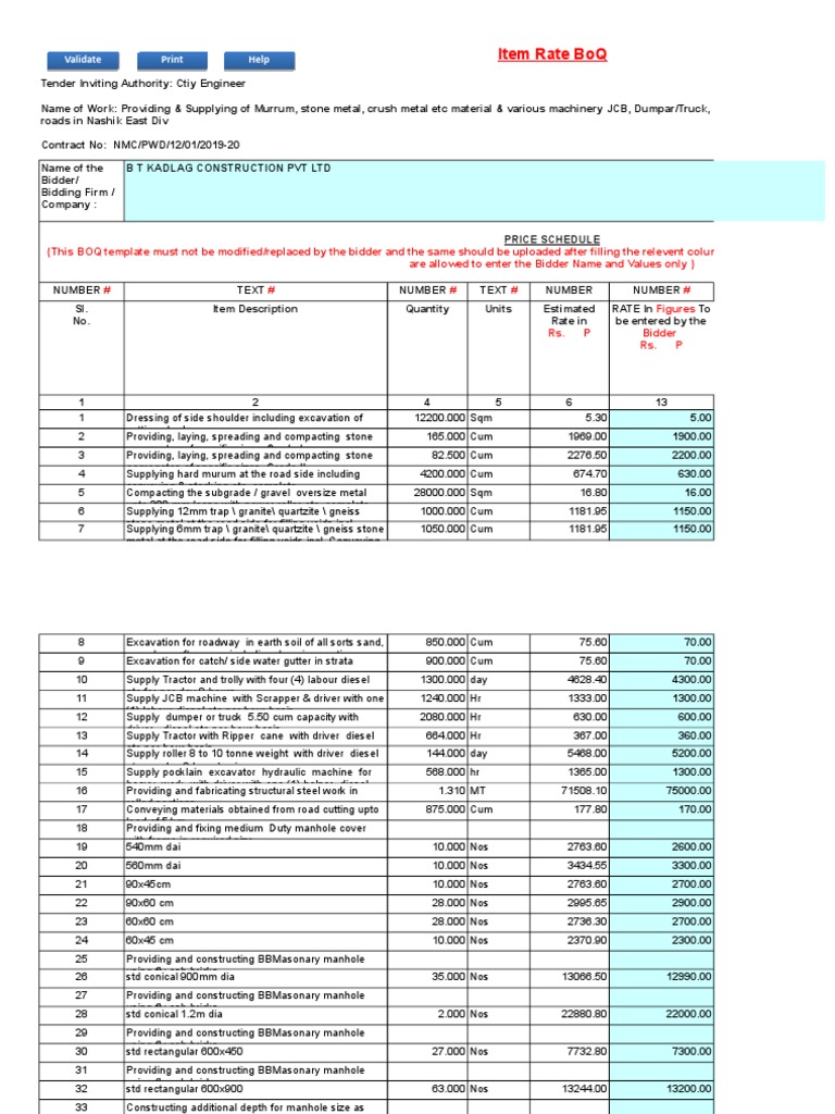 Item Rate Boq: Validate Print Help | PDF | Economic Sectors | Nature