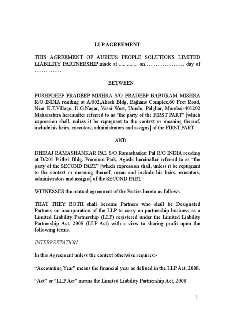 Deed For Partnership | PDF | Limited Liability Partnership | Law