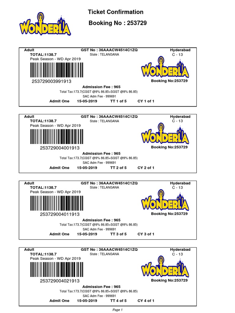 Ticket Confirmation Booking No: 253729: C - 13 Peak Season - WD Apr ...