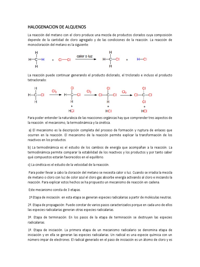 Halogenacion de Alquenos | PDF | Radical (Química) | Alcano