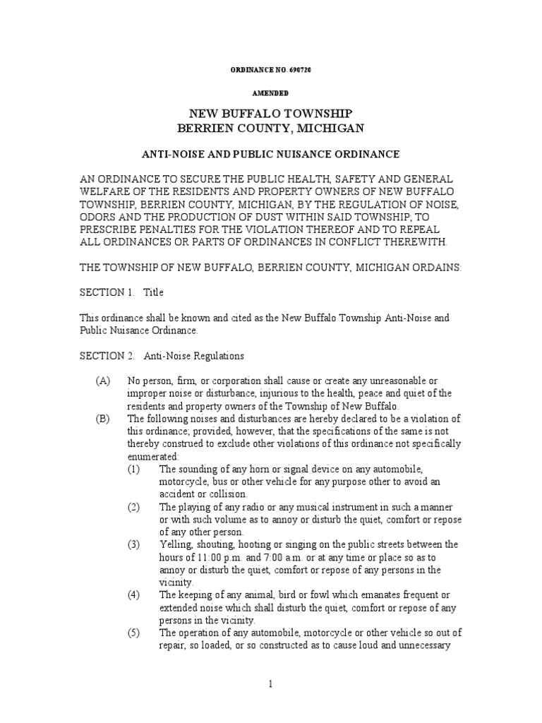 New Buffalo Anti-Noise Ordinance | PDF | Nuisance | Noise