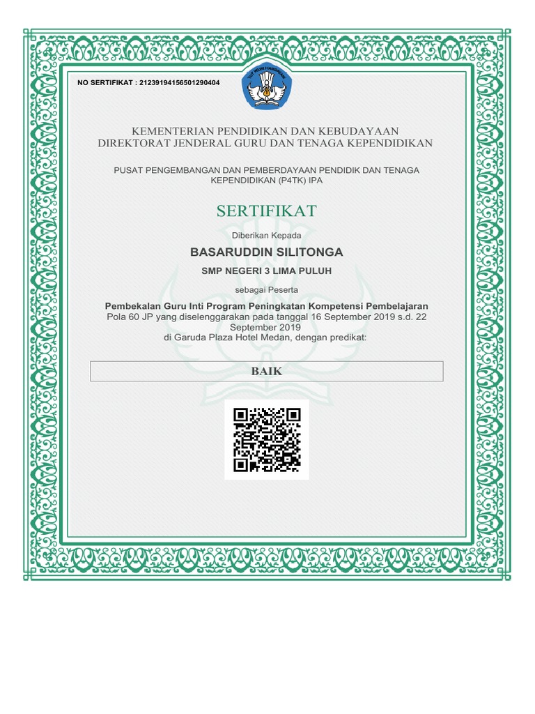 Sertifikat PKP 2019 Basaruddin Silitonga | PDF