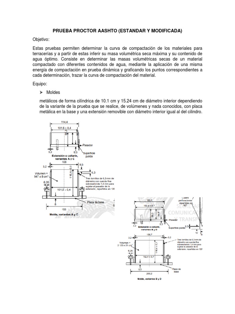 Prueba Proctor AASHTO: Compactación Suelos | PDF | Geometría | Agua