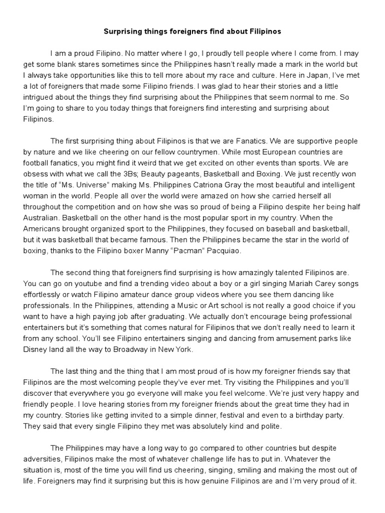 Surprising Things About Filipinos | PDF | Philippines | Entertainment ...