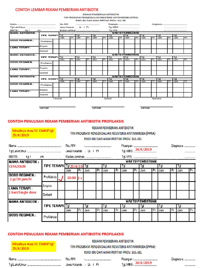 Contoh Penulisan Rekam Pemberian Antibiotik & Stiker Automatic Stop Order | PDF