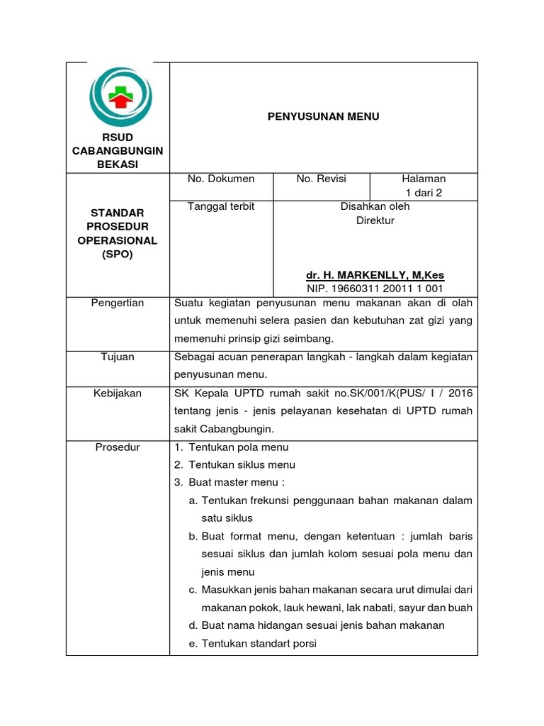 SOP Penyusunan Menu | PDF | Sains & Matematika