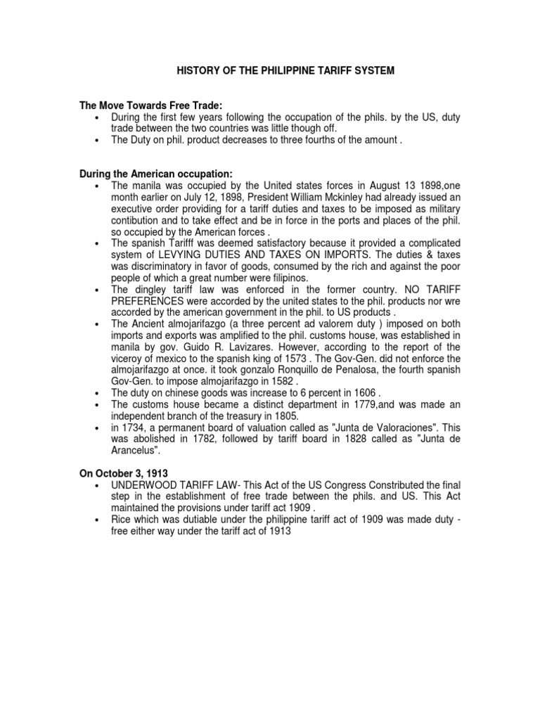 History of The Philippine Tariff System | PDF | Tariff | Taxes