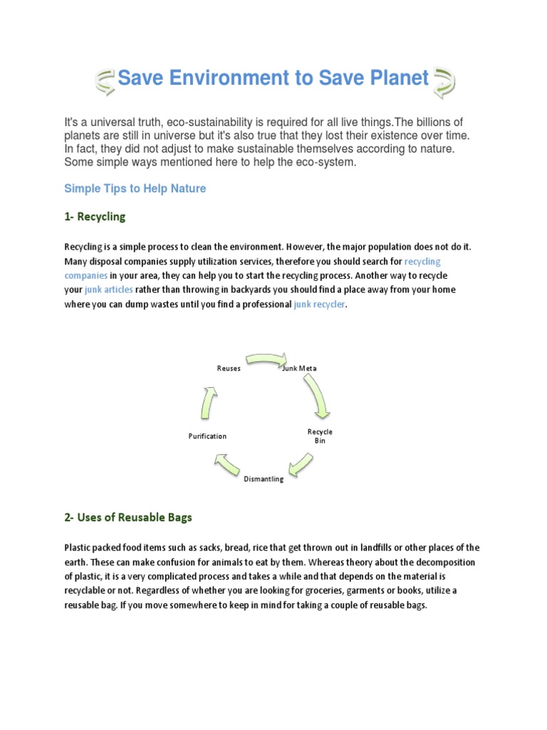 Save Environment To Save Planet | PDF | Reuse | Recycling