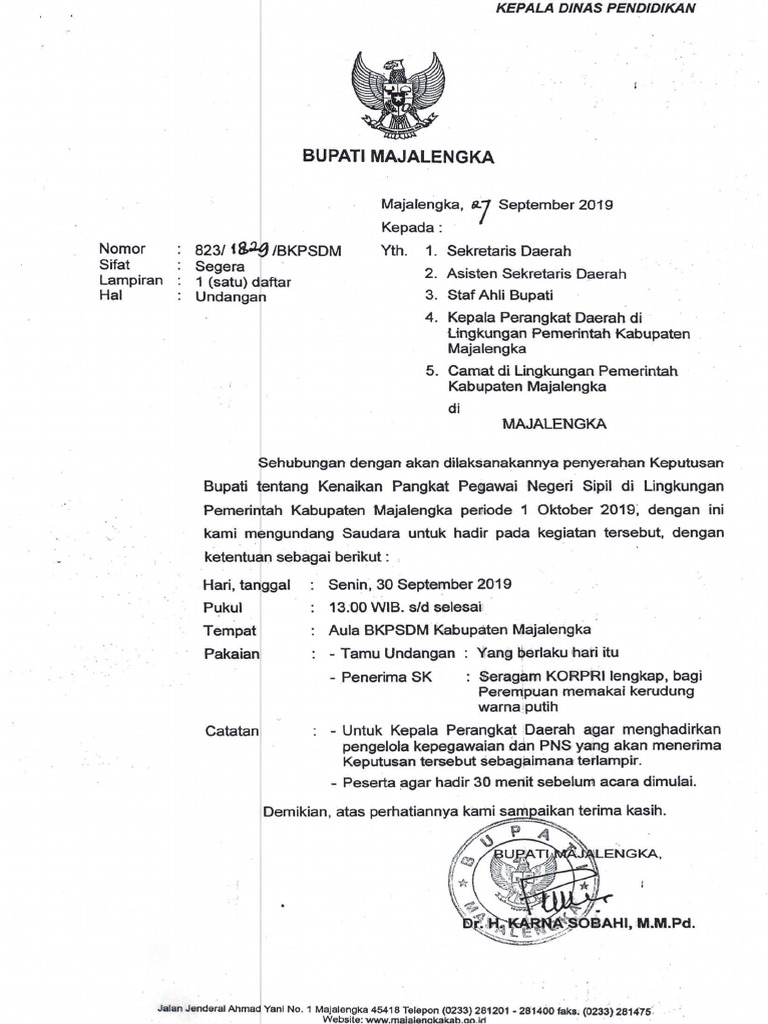 Pemberitahuan Penyerahan SK TMT Okt | PDF