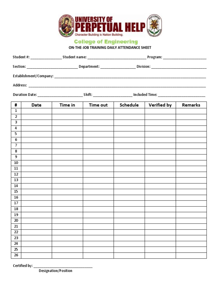 OJT Daily Attendance Sheet | PDF