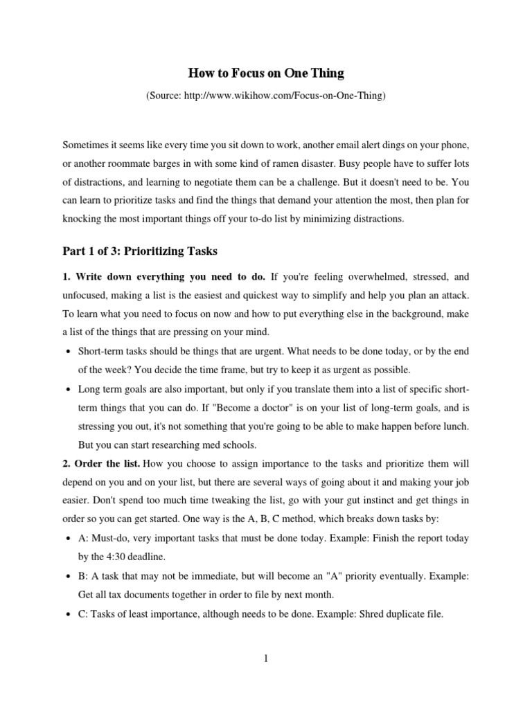 How To Focus On One Thing | PDF | Time Management | Professional Skills