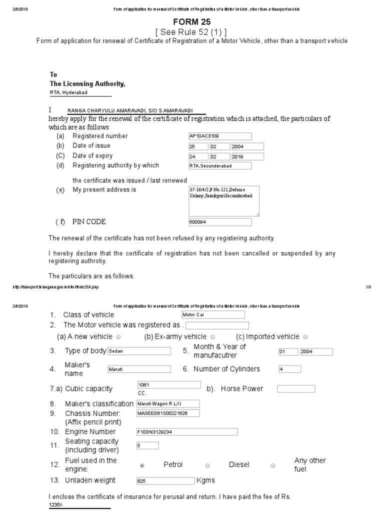 Vehicle Registration Renewal Form | PDF | Vehicles | Engines