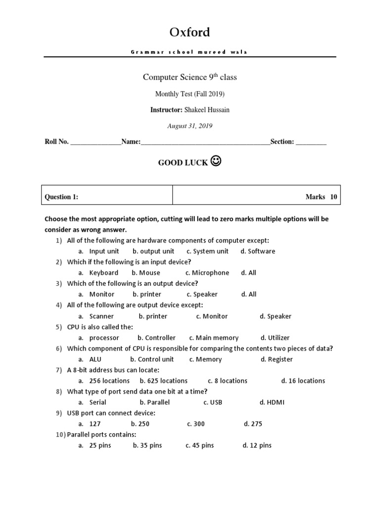 Oxford Computer Science 9 Class Pdf Input Output Central Processing Unit