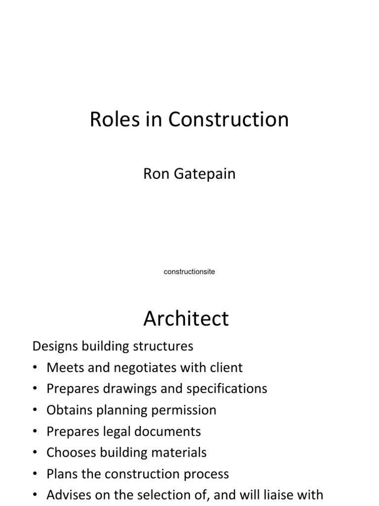 Roles in Construction | PDF | Architect | Engineering