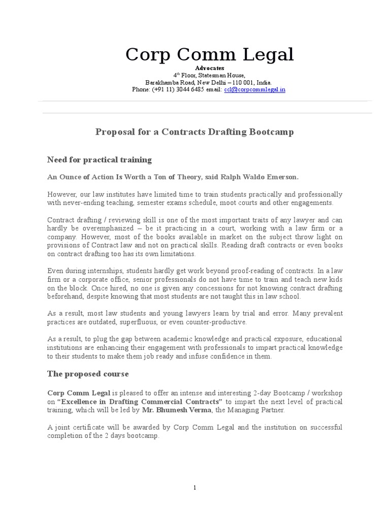 CCL Contract Drafting Bootcamp Proposal | PDF | Negotiation | Lawyer