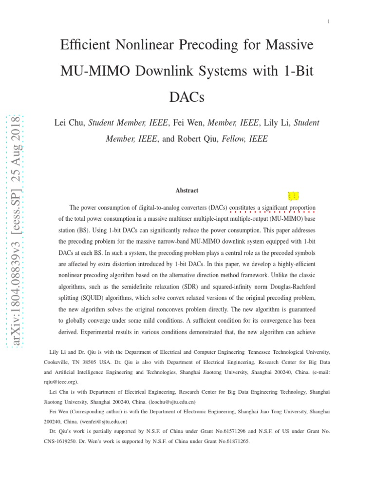 Efficient Nonlinear Precoding For Massive MU-MIMO Downlink Systems With 1-Bit Dacs | Download ...