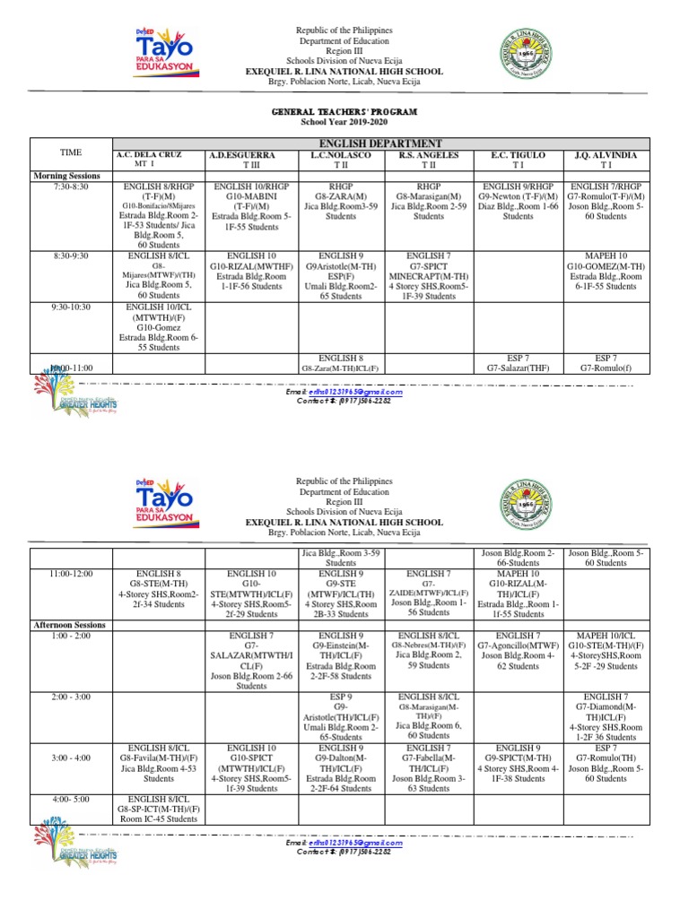 English Department: Exequiel R. Lina National High School | PDF