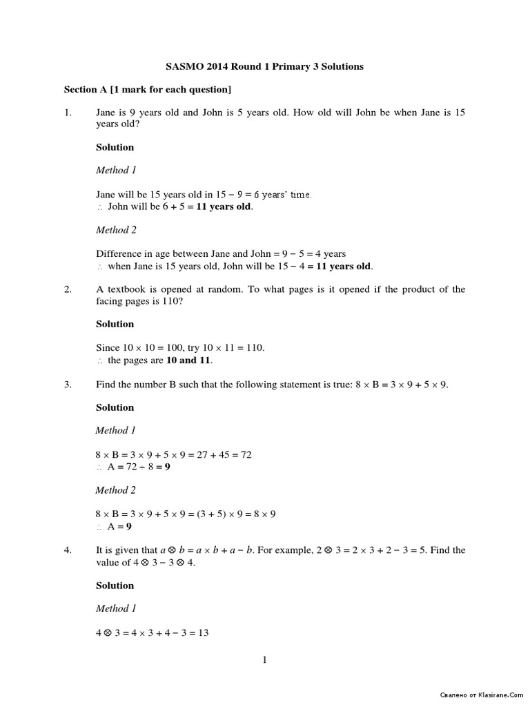 SASMO 2014 Grade 3 Solutions | PDF | Teaching Mathematics