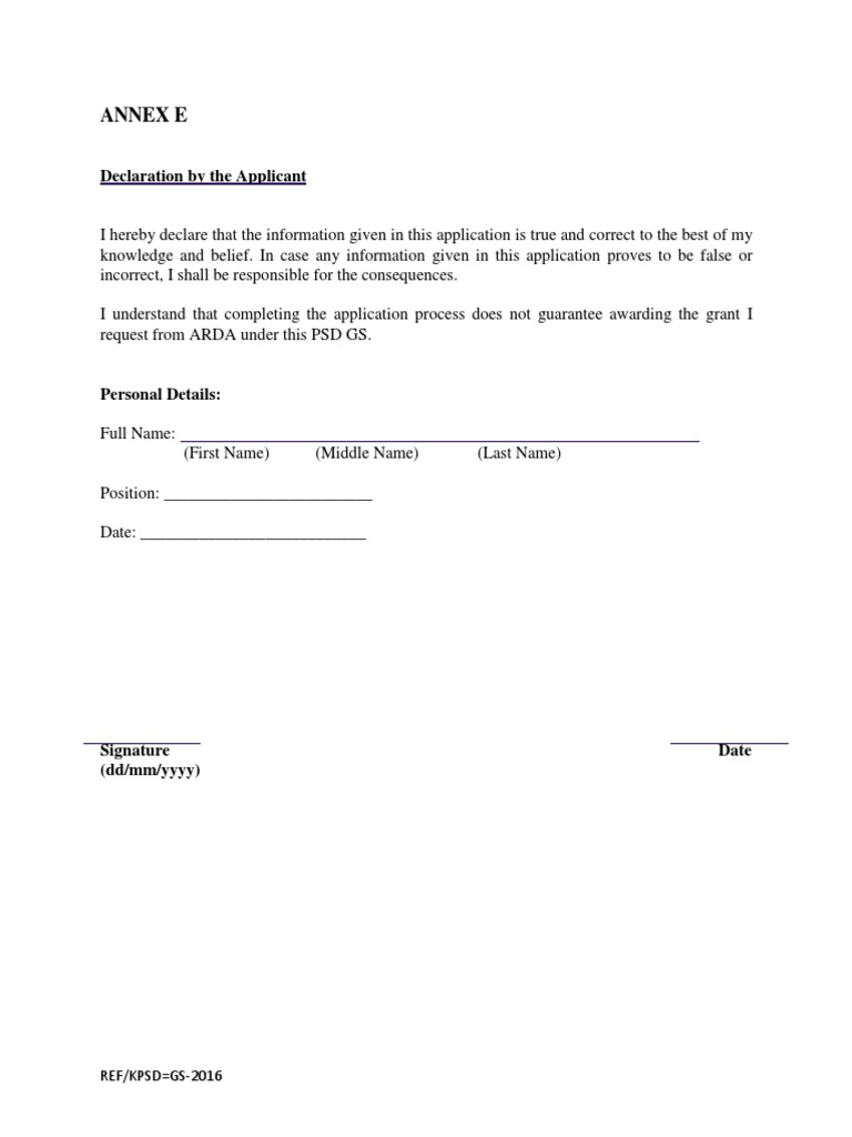 Annex e Declaration by The Applicant | PDF