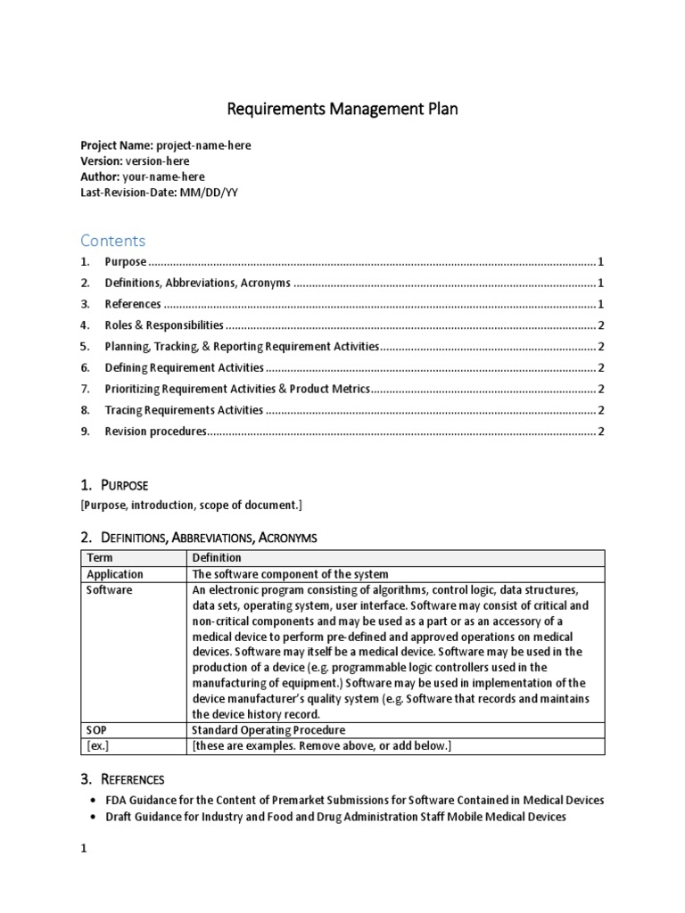 Requirements Management Plan | PDF | Medical Device | Food And Drug ...