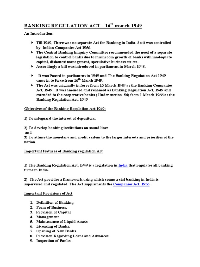 Banking Regulation Act 1949 | PDF | Securities (Finance) | Reserve Bank ...