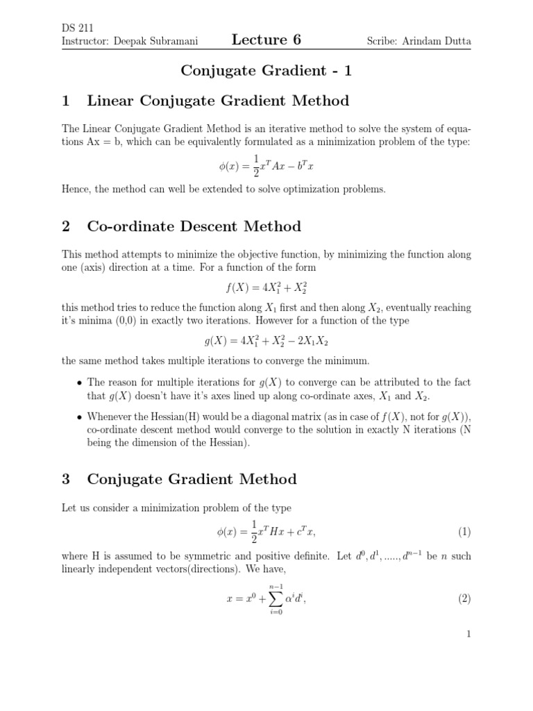 Conjugate Gradient - 1 1 Linear Conjugate Gradient Method | PDF | Mathematical Optimization ...