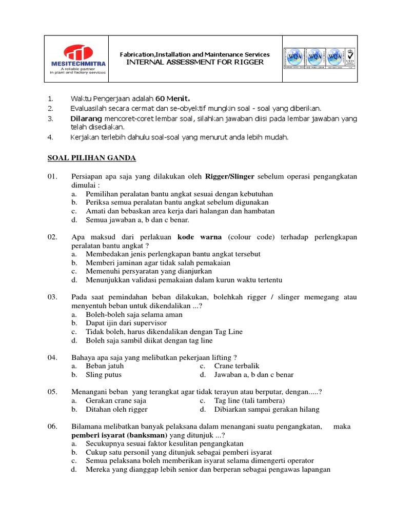 Dokumen - Tips - Rigging Questionare Dan Jawaban PDF | PDF | Teknologi & Rekayasa