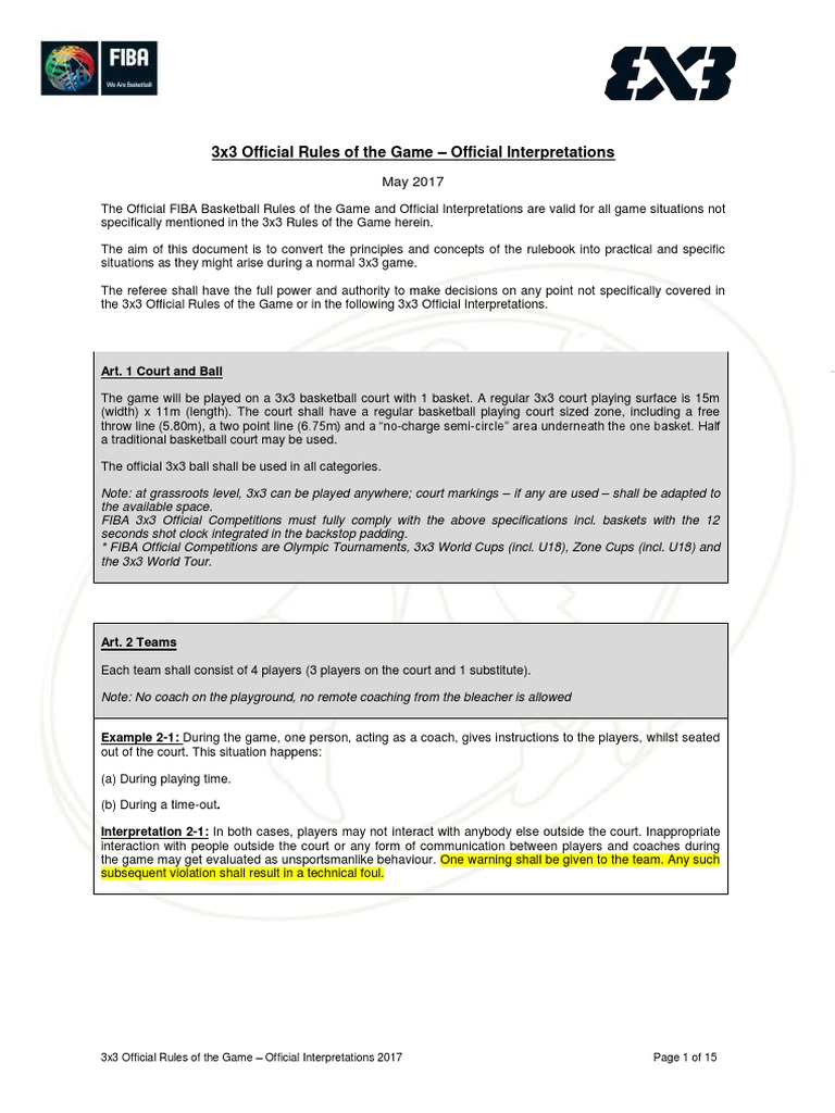 3x3 Rules of The Game 2017 Interpretations | PDF | Referee | Teams