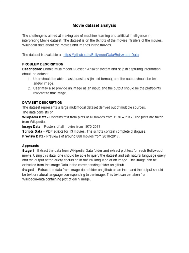 Movie Dataset Analysis: Problem Description Description | PDF