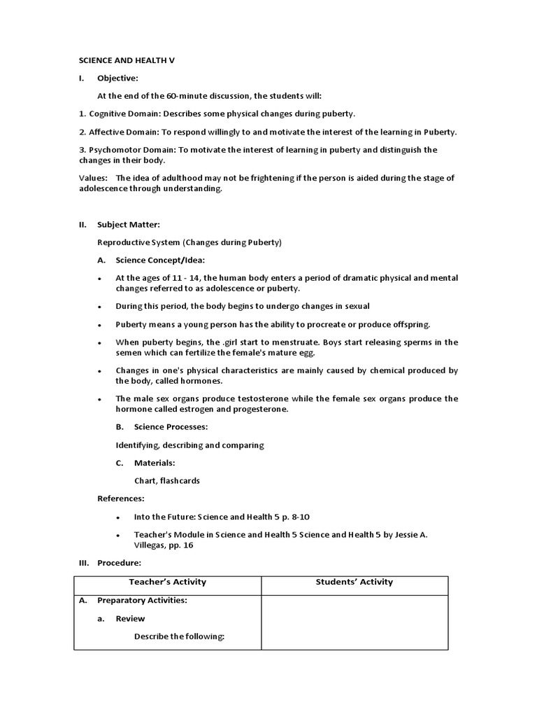 Lesson Plan | PDF | Puberty | Adolescence
