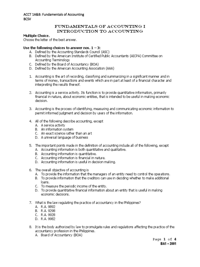 Fundamentals of Accounting I Introduction To Accounting | PDF ...