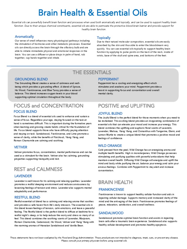 Brain Health Essential Oils | PDF | Brain | Senses