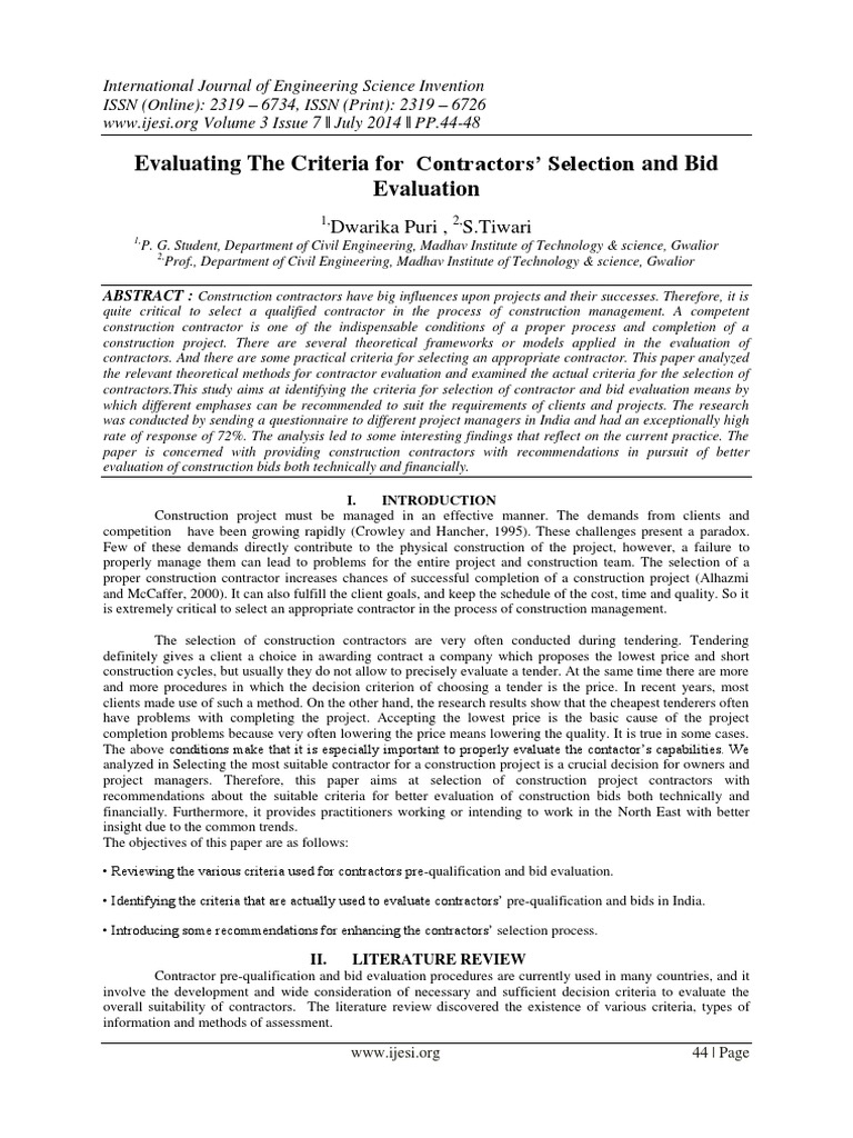 Contractor Selection Criteria PDF | PDF | Construction Management ...